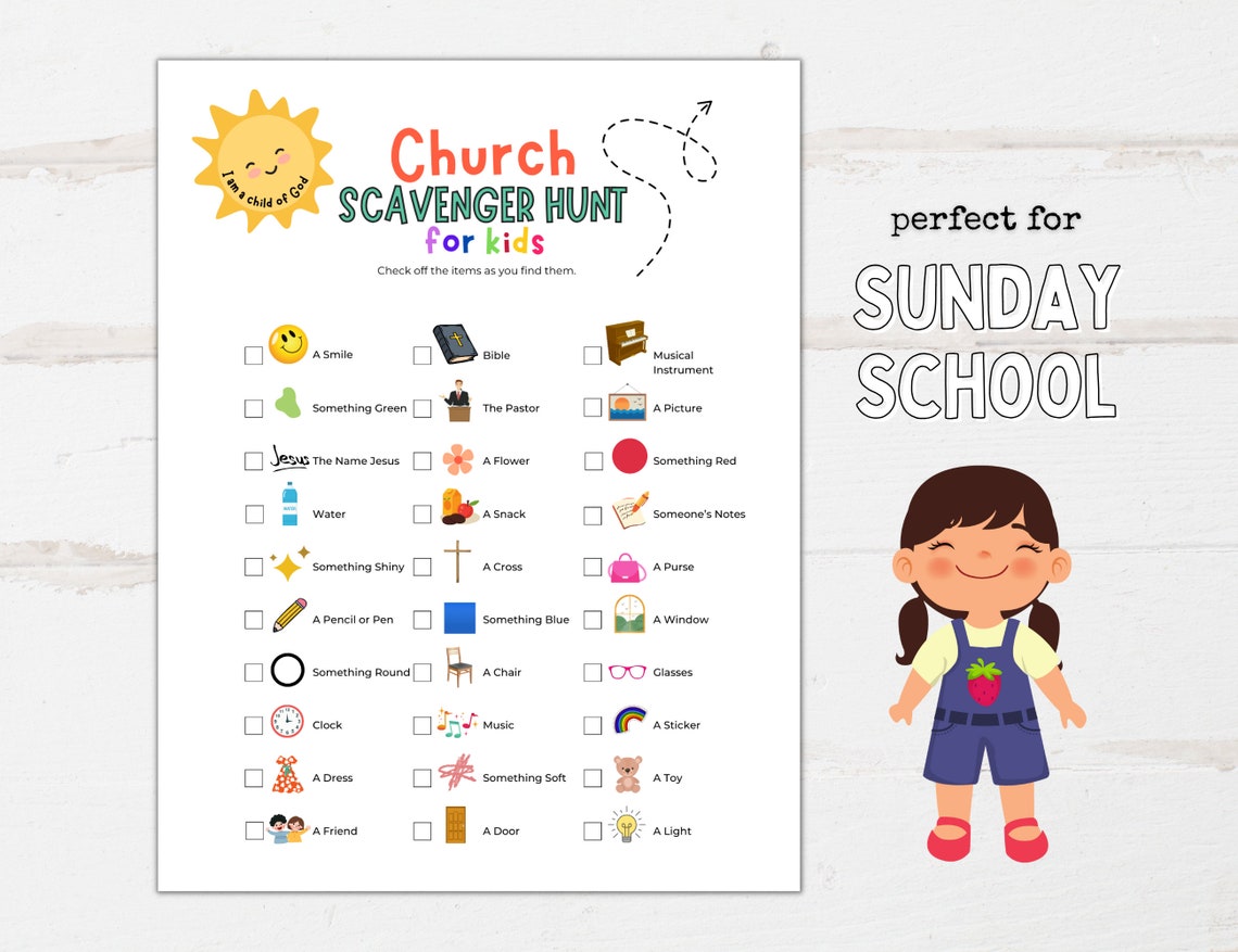 Church Scavenger Hunt for Kids, Sunday School Game, Indoor Scavenger ...