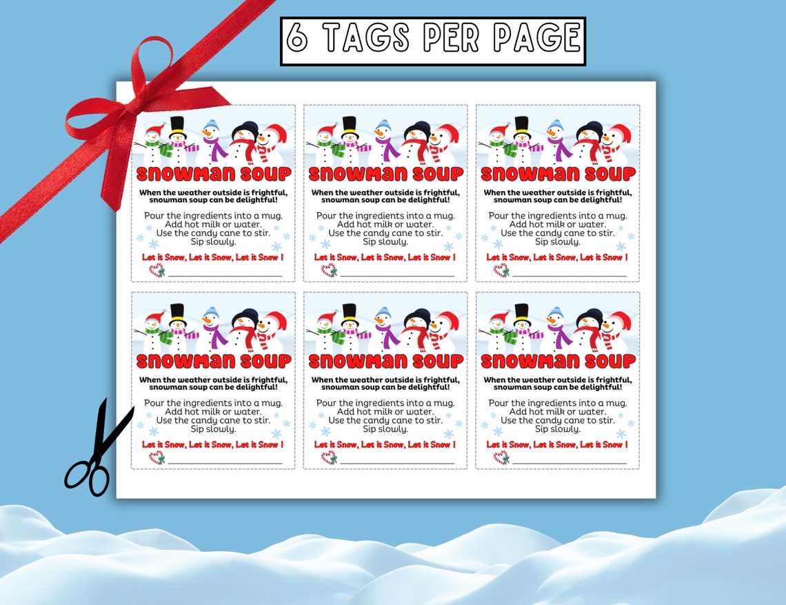 Snowman Soup Hot Chocolate Gift Tags, Hot Chocolate Christmas Gift Tags ...