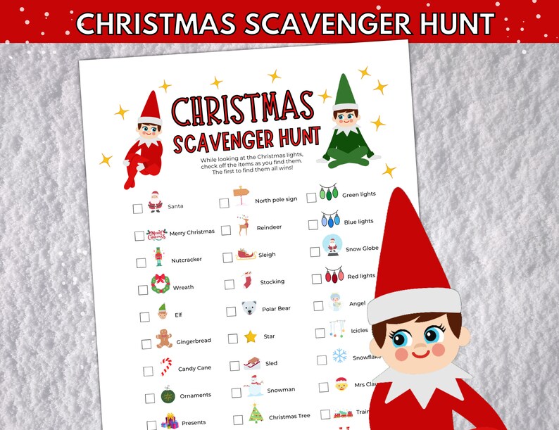 ELF Scavenger Hunt Game, Kids Scavenger Hunt for Christmas, Outdoor ...