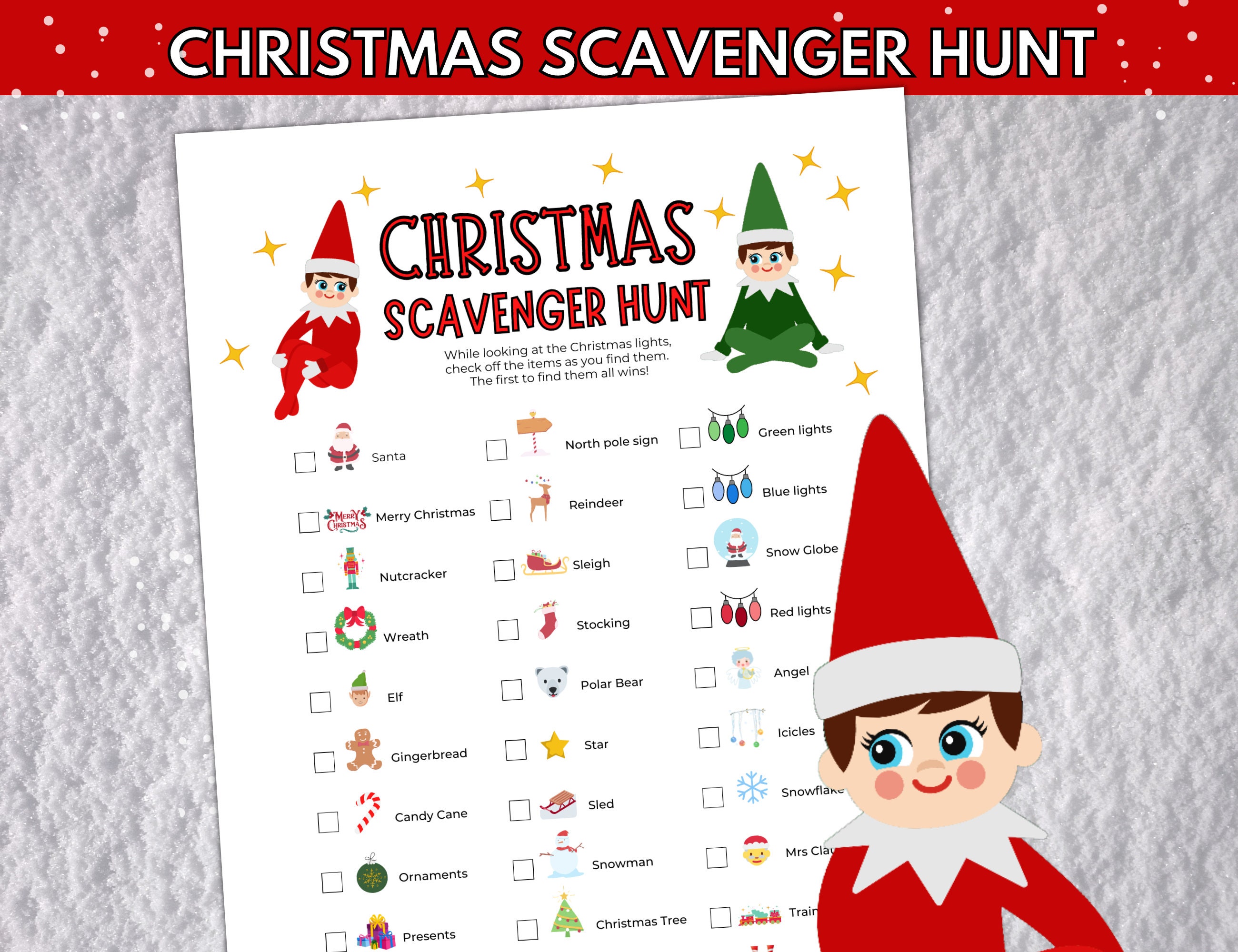 ELF Scavenger Hunt Game, Kids Scavenger Hunt for Christmas, Outdoor ...