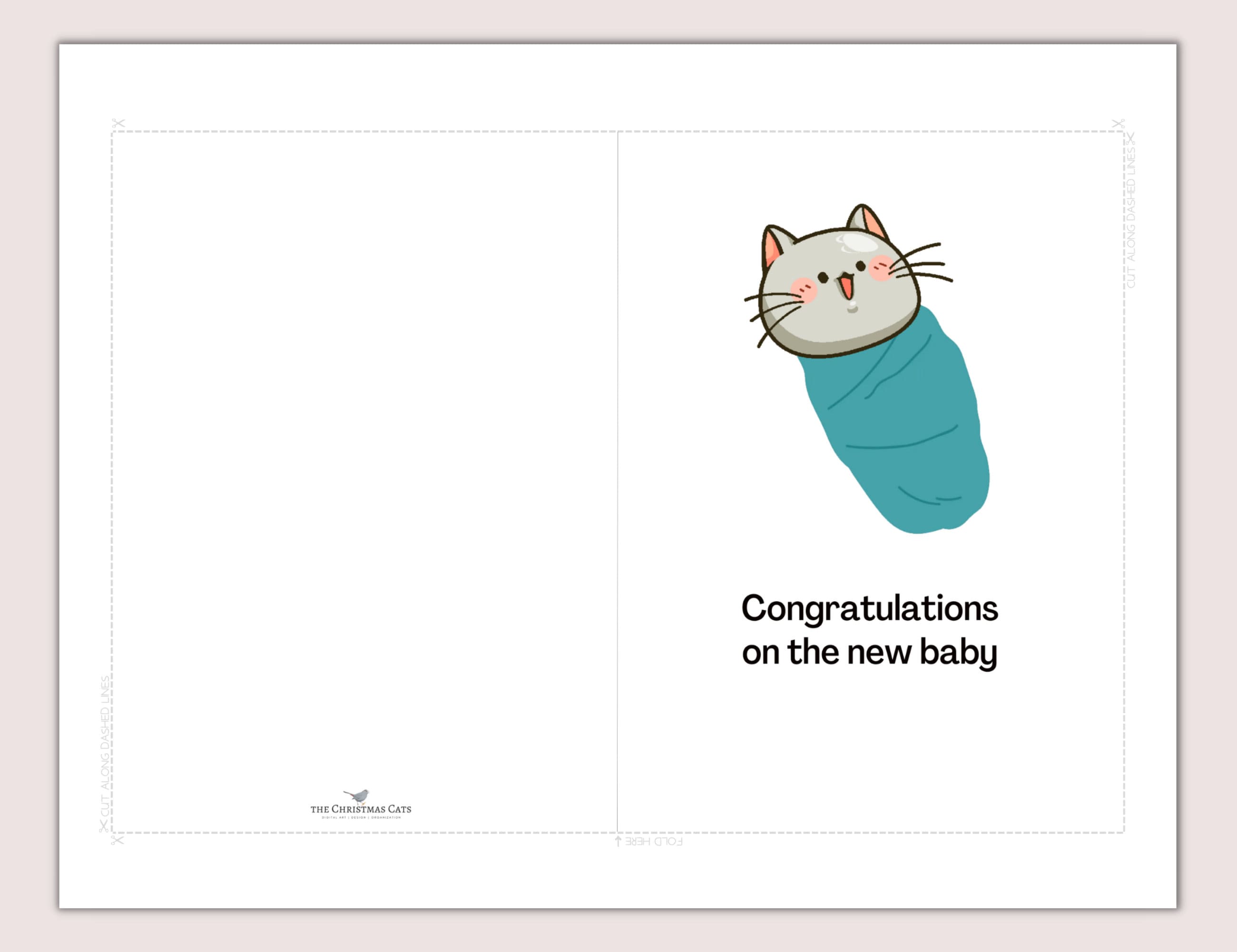 Congratulations on New Cat Card, New Kitten Card, Swaddled Cat Card, Congratulations on the New ...