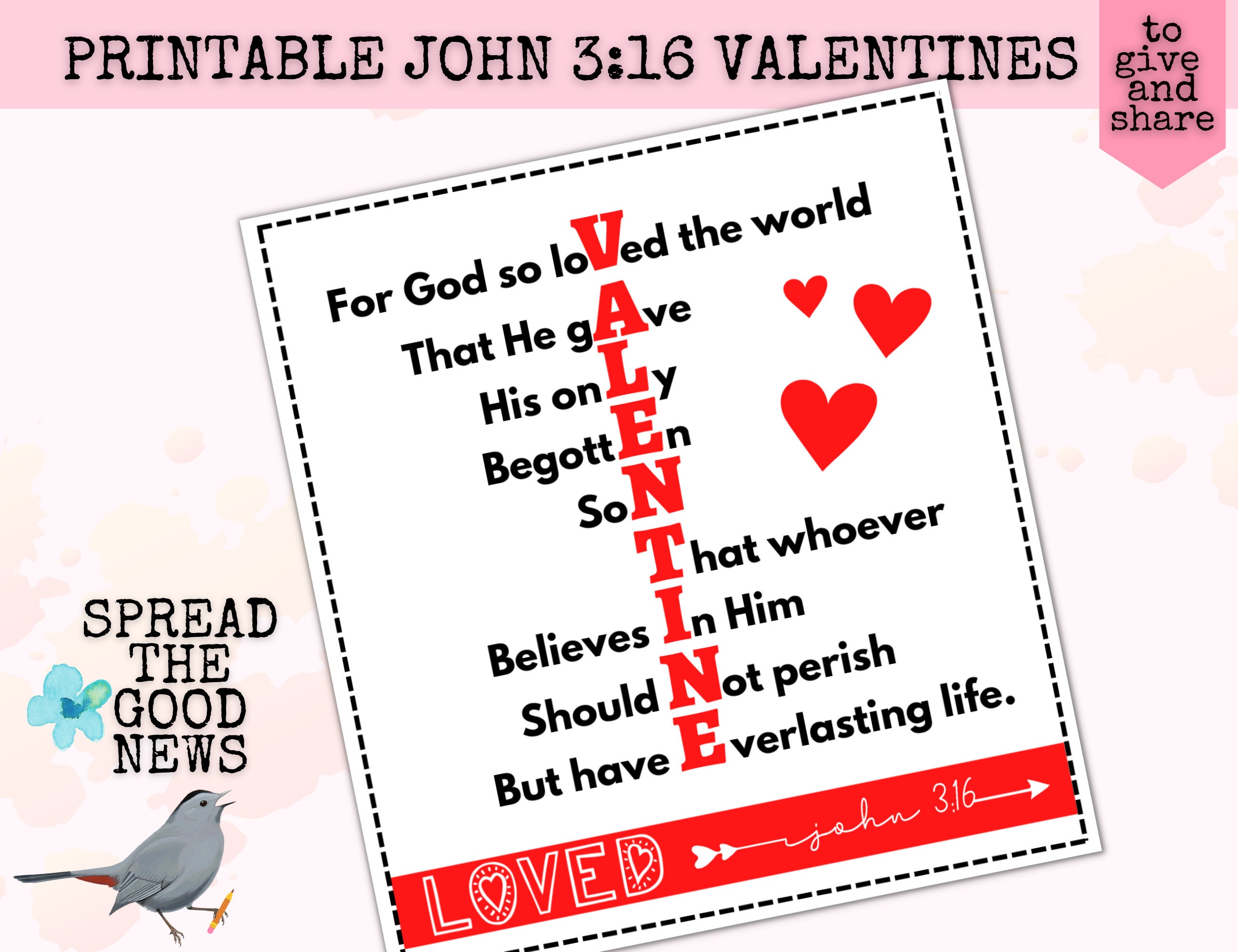 John 3:16 Valentine's Day Bible Verse Cards Printable - Etsy