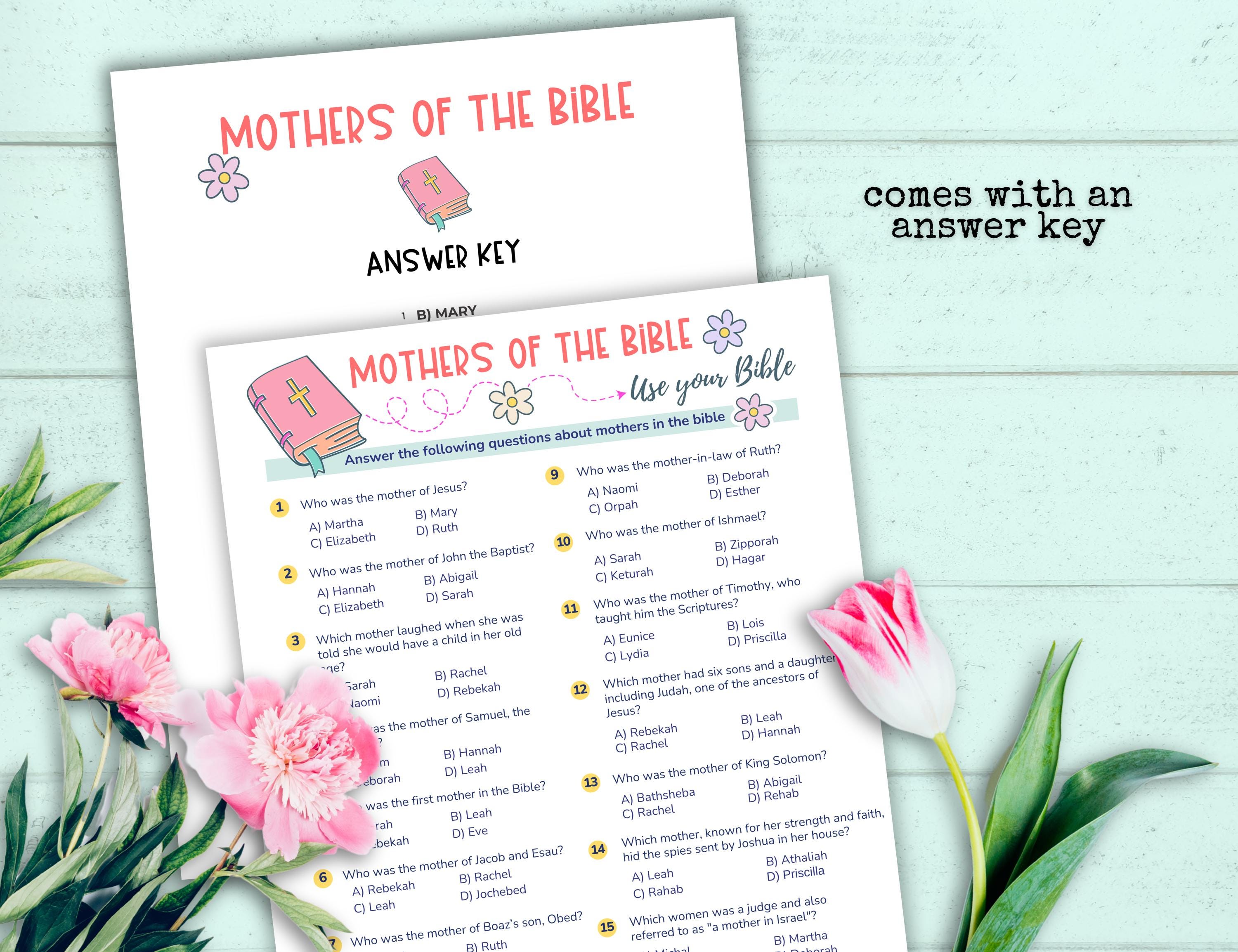 Mothers of the Bible Trivia Game, Women of the Bible Matching Game ...