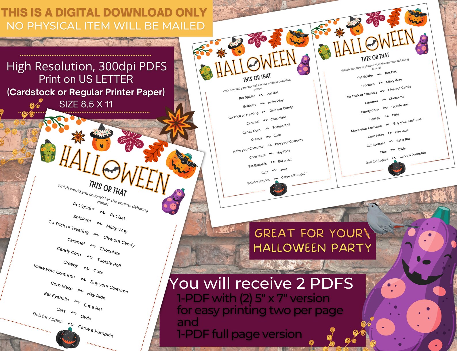 Halloween This or That Halloween Printable Game Halloween - Etsy