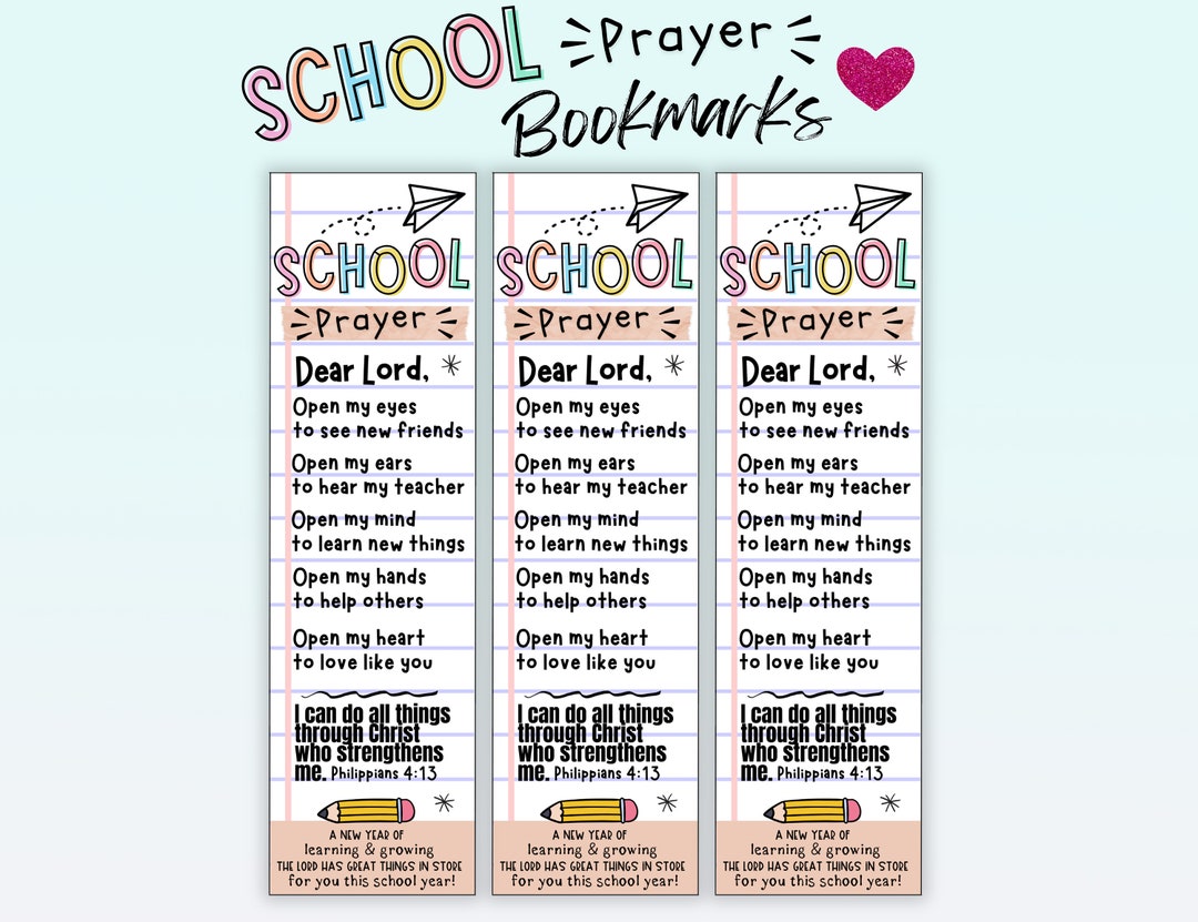 First Day of School Prayer Bookmark, Backpack Blessing Bookmark, Back ...