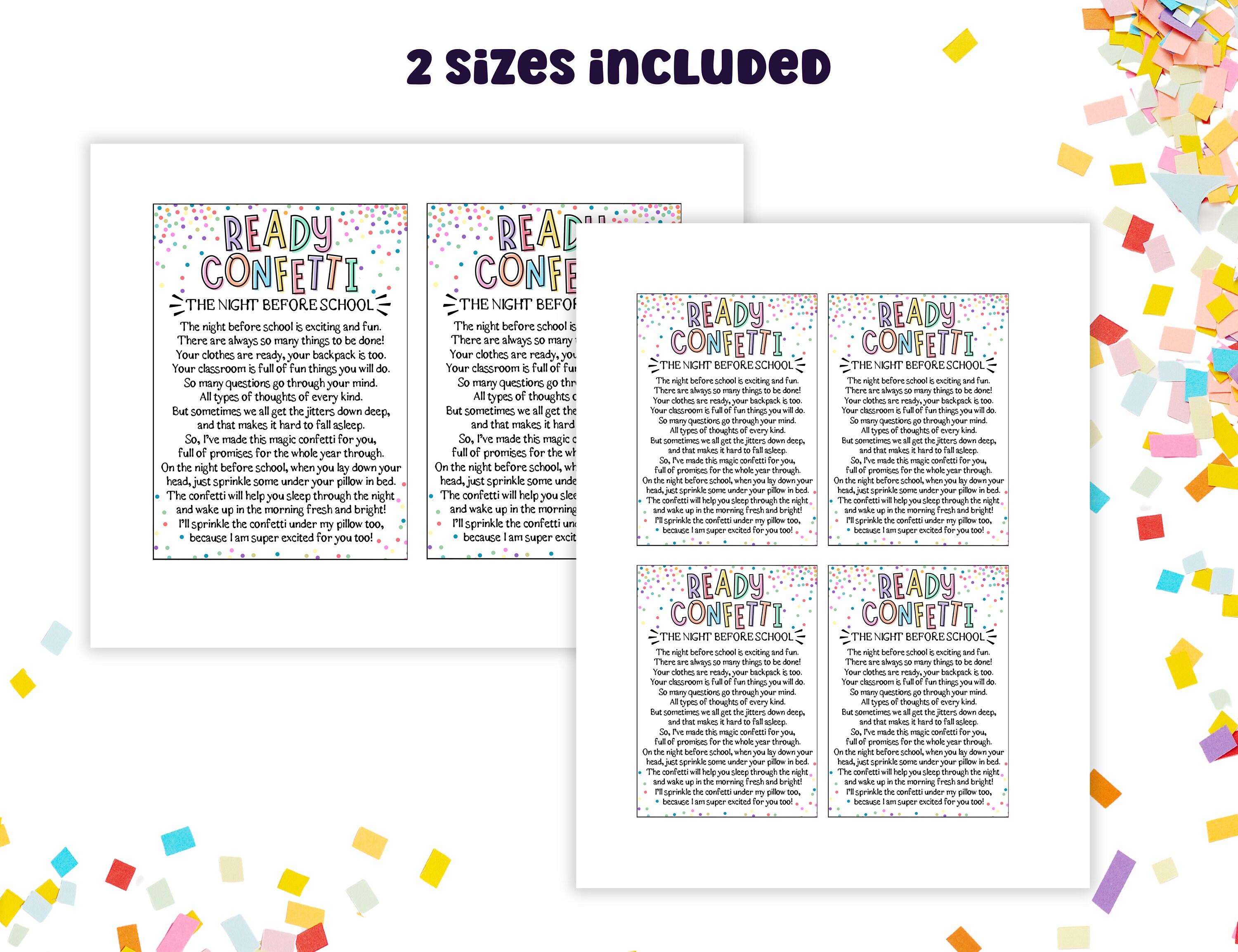 Ready Confetti Back to School Printable Tags, Night Before School Gift ...