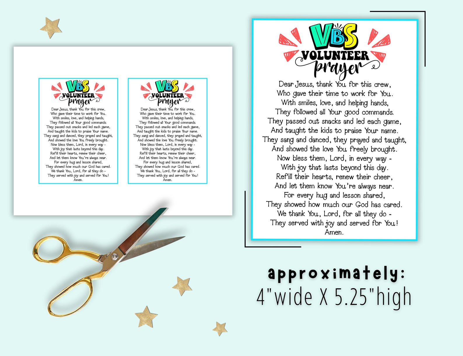 VBS Thank You Cards for Volunteers, Vacation Bible School Prayer Cards ...