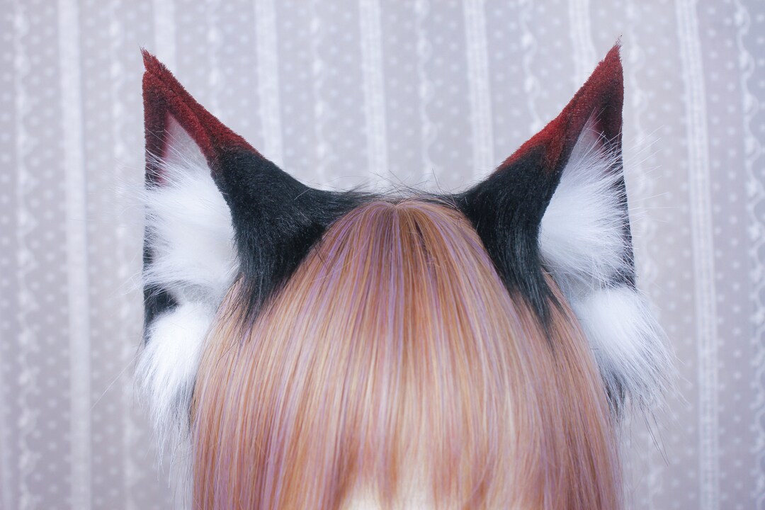 Fox Ears Black Red Cosplay Wolf Ears Cosplay Faux Fur Fox Ears - Etsy