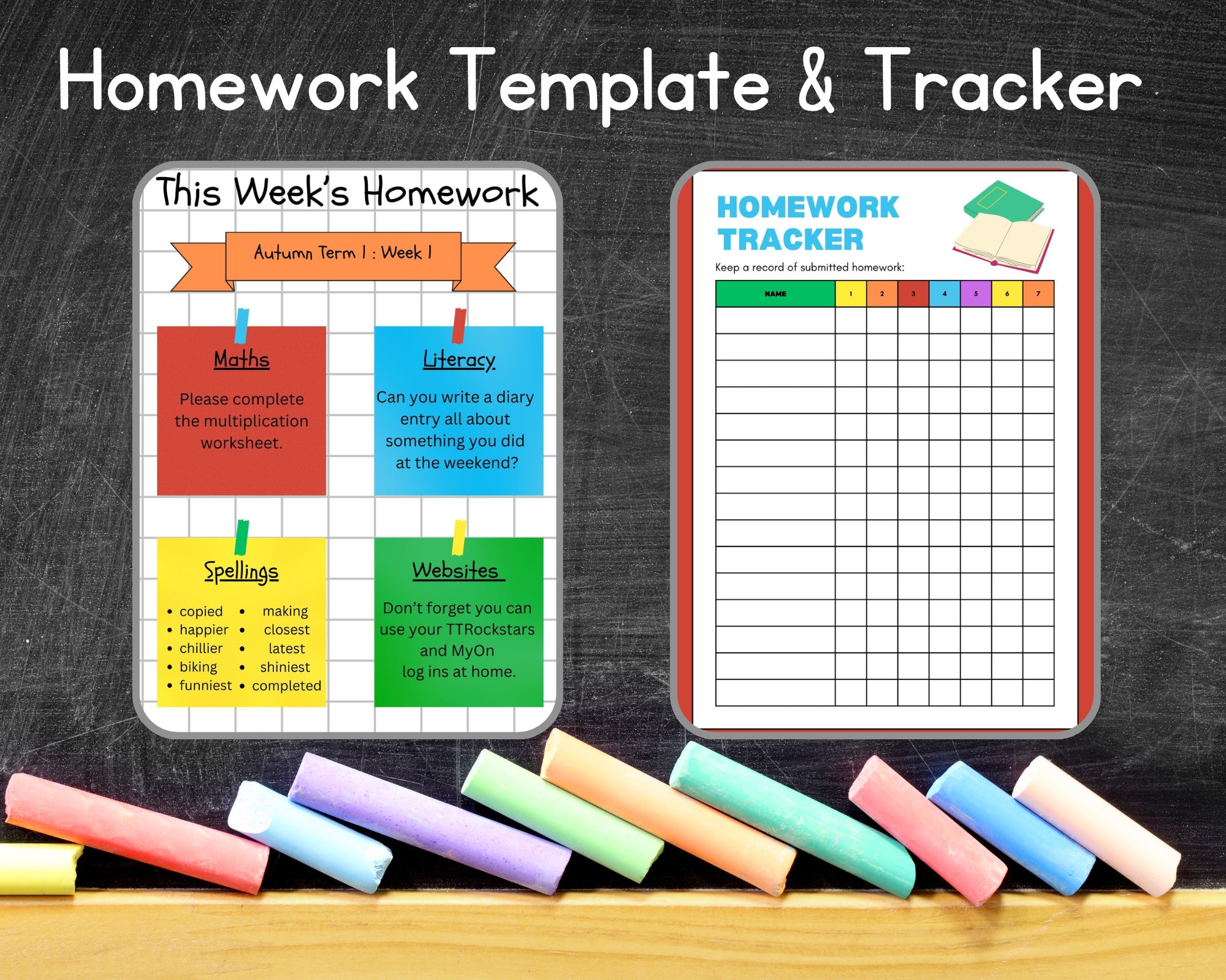 Homework Template/assignment Tracker, Blank, Homework Planner, Middle ...