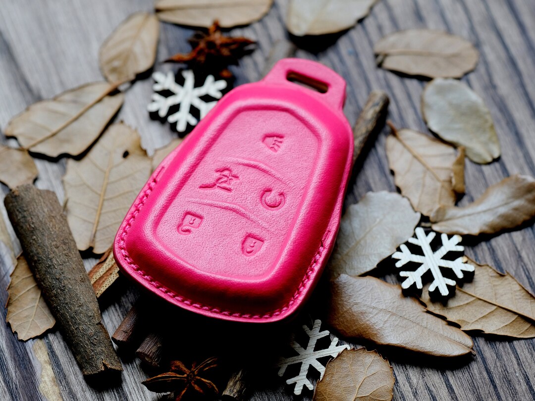 Pink Leather Key Case for Keyless Entry Remote Key Fob Cadillac ATS CT6 ...