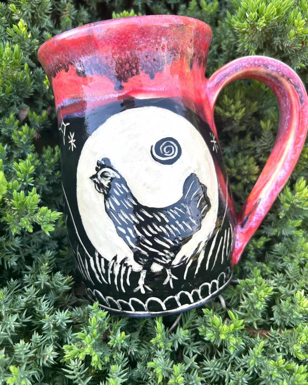Handmade Chicken Mug: Sgraffito Ceramic Coffee Mug, 16 Oz, Folk Mug ...