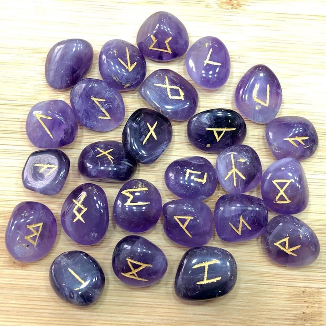Amethyst Rune Sets Elder Futhark Symbol Letters Healing Gemstone Runic ...