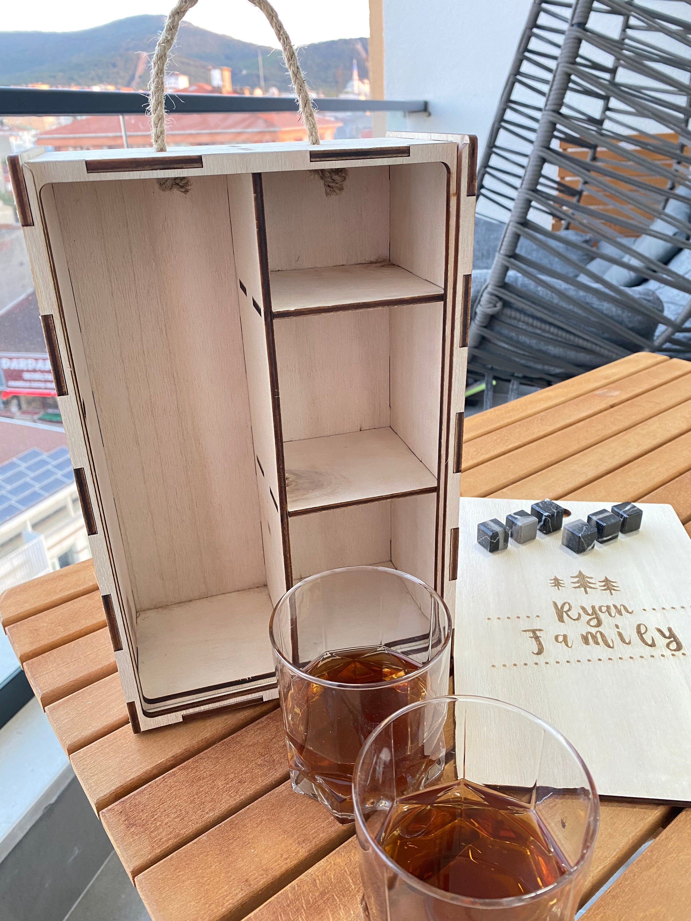 Wooden Whiskey Box Customized Design 2pcs Whiskey Glasses Gift the Best ...