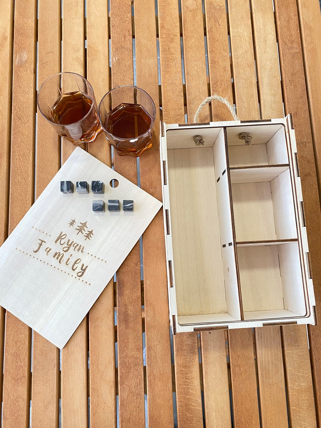 Wooden Whiskey Box Customized Design 2pcs Whiskey Glasses Gift the Best ...
