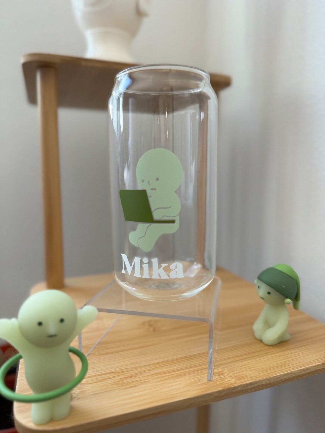 Smiski Laptop Inspired Glass Cup, Coffee Glass, Smiski Customs, Blind ...