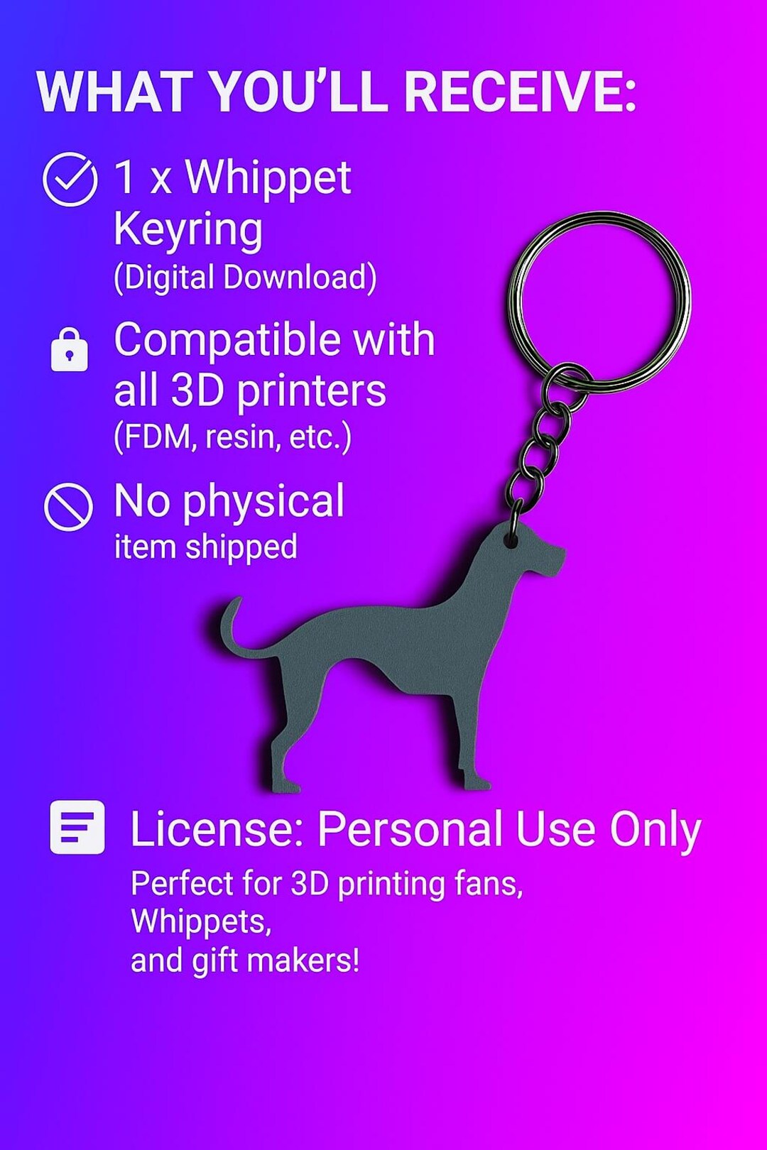 Whippet Keyring STL FILE | Custom Dog Gift for Pet Lovers - Etsy