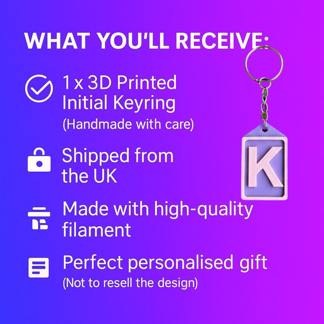 Personalised Initial Keychain | 3D Printed Gift | Handmade UK - Etsy