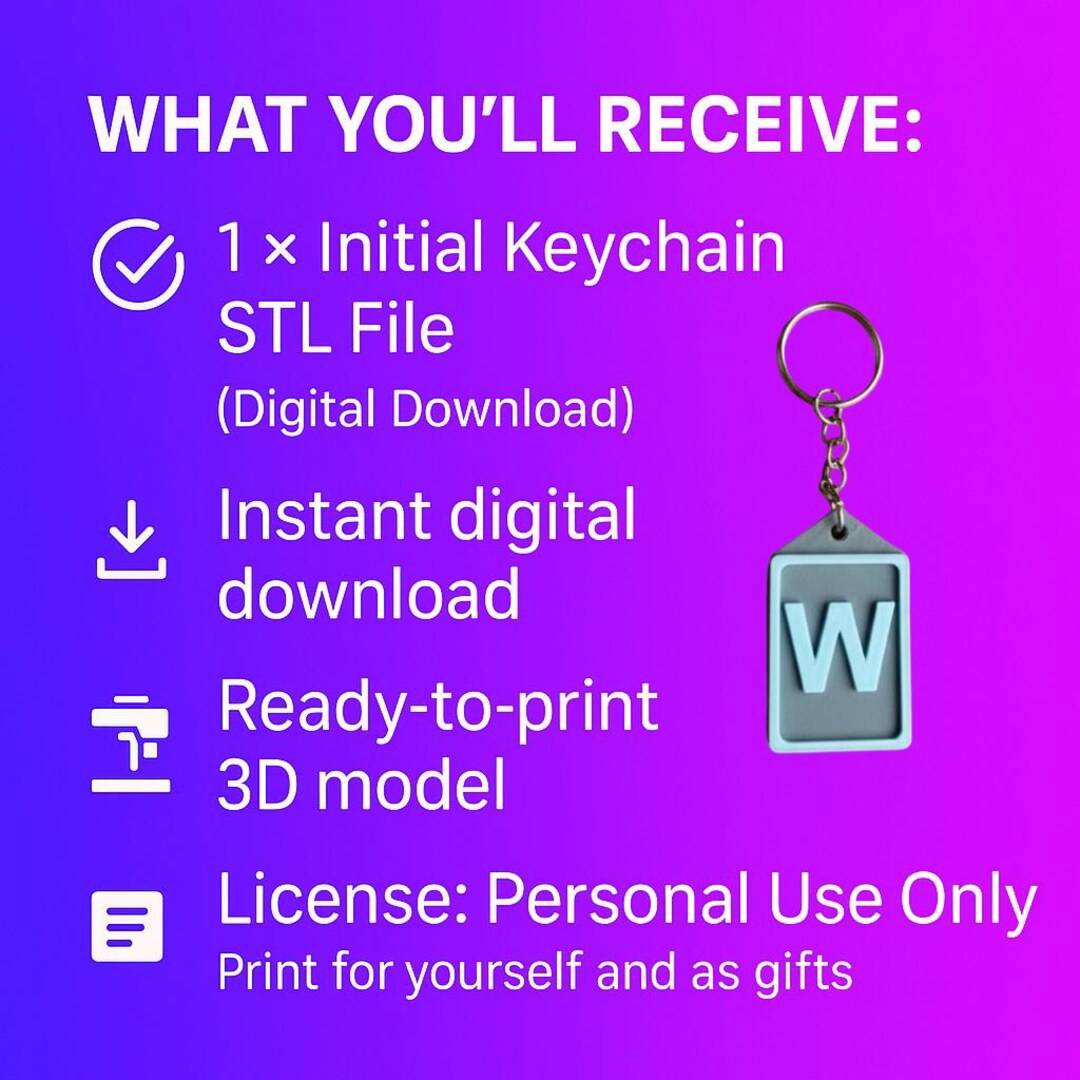 Personalised 3D Printed Initial W Keyring STL FILE | Custom Letter ...