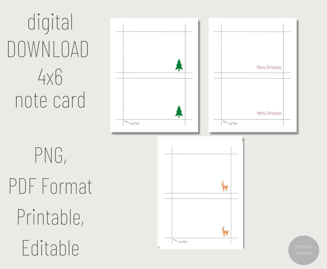 Christmas Note Printable 4x6 Note Card PDF Index Card Paper Note Cards ...