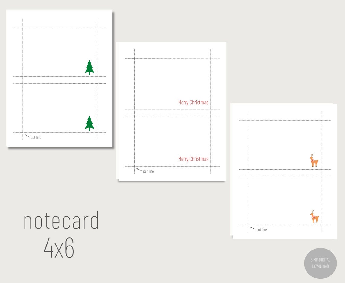 Christmas Note Printable 4x6 Note Card PDF Index Card Paper Note Cards ...