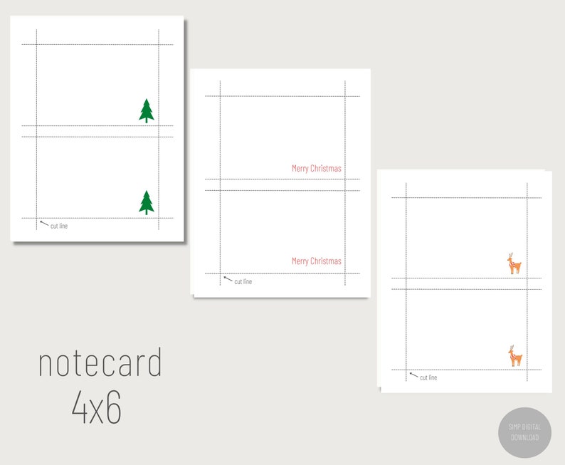 Christmas Note Printable 4x6 Note Card PDF Index Card Paper Note Cards ...