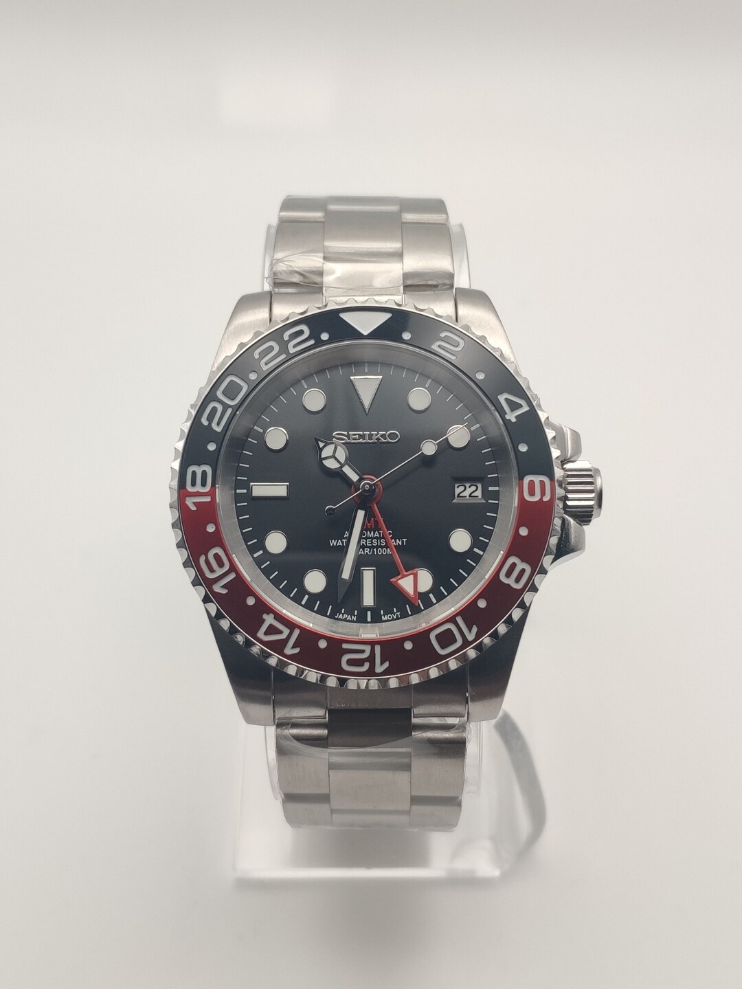 Custom Seiko Mod LUMINOUS GMT Red/black Sub With Stainless - Etsy