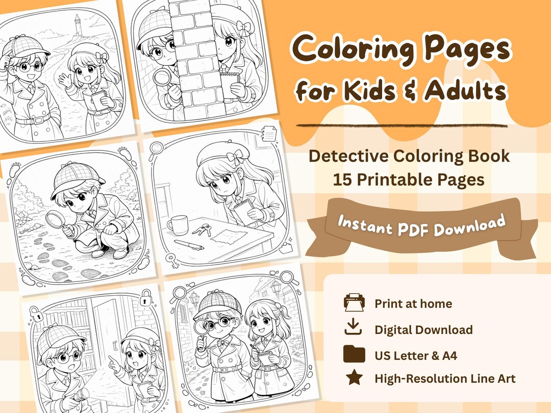 Cozy Mystery Detective Coloring Book | Kids & Adults (digital Download ...