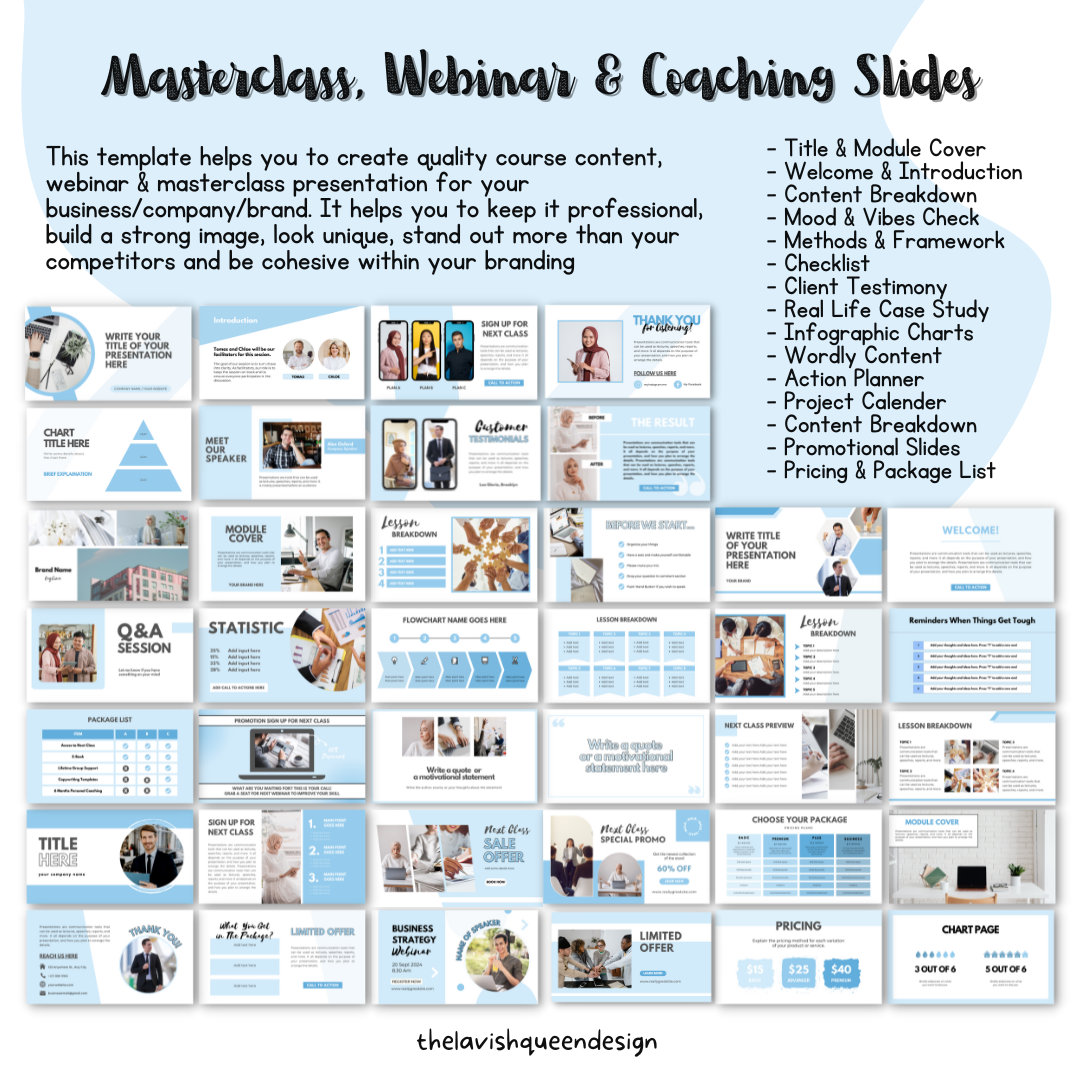 175 Masterclass Slide Deck Minimal Modern Presentation Blue - Etsy