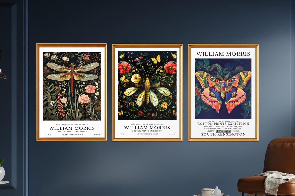 WILLIAM MORRIS Art Print Dragonfly Arts and Crafts Textile Printing ...