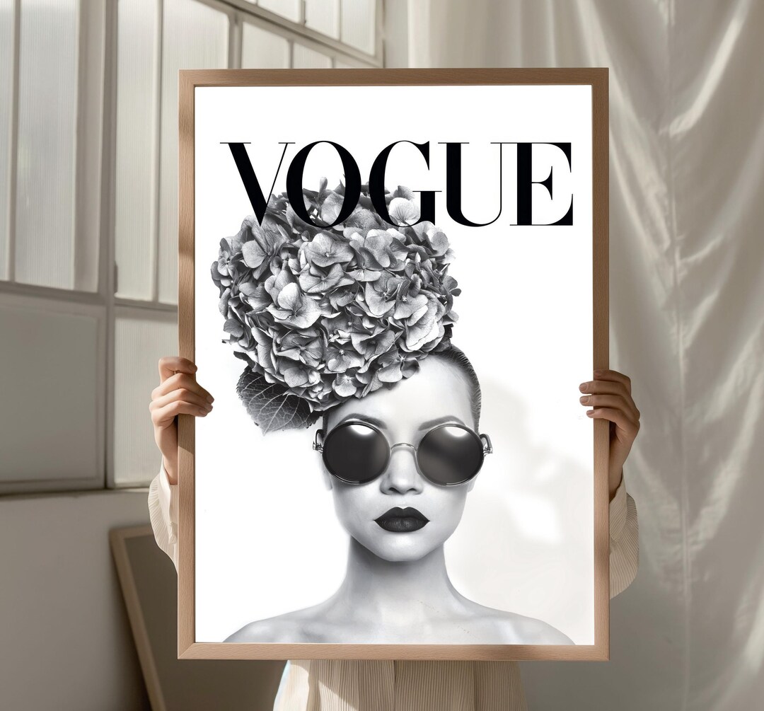 Vogue Cover Print Download - Girl in Sunglasses Fashion Wall Art, Black ...