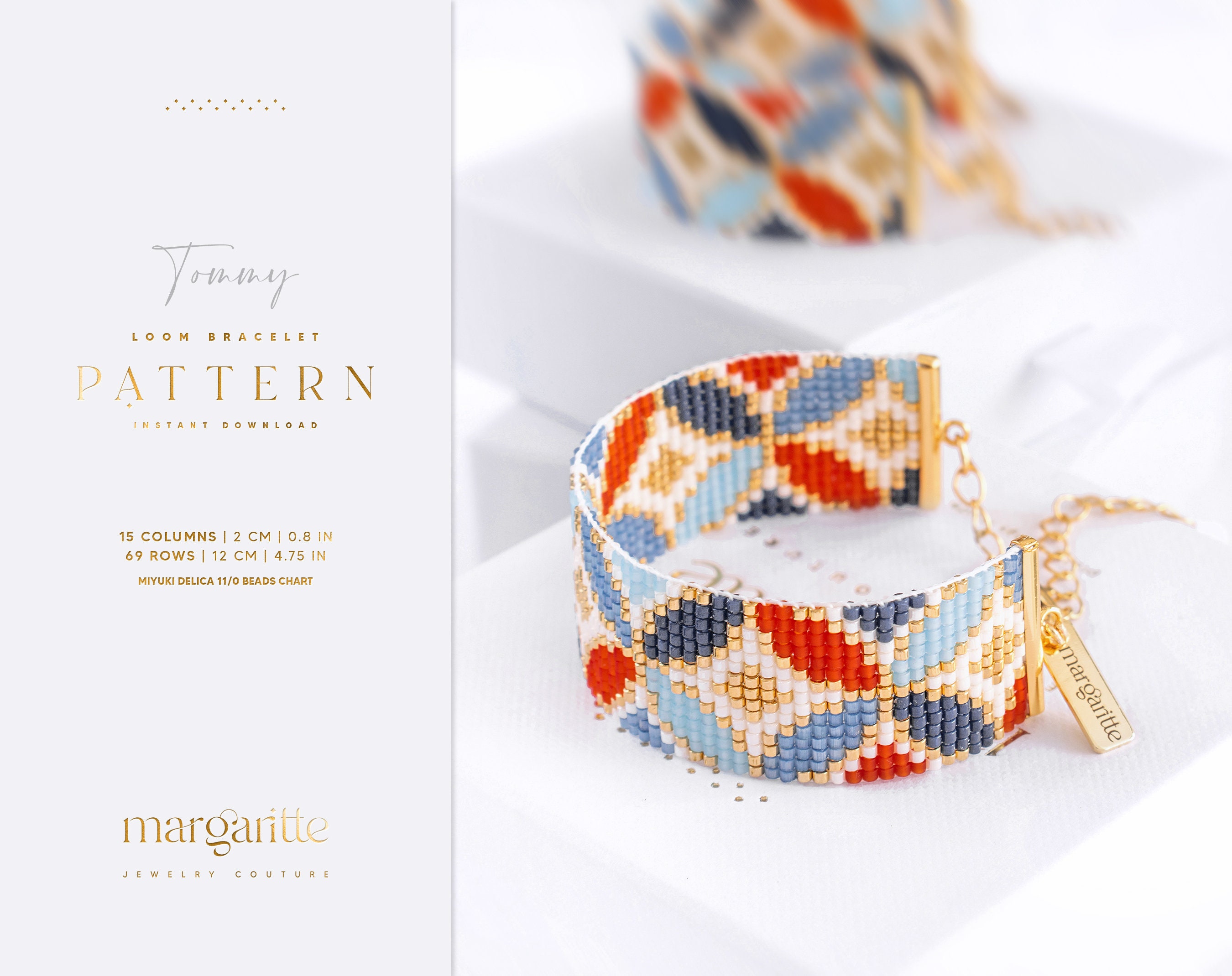 Geometric Loom Bead Pattern Blue Gold Bracelet Pattern - Etsy