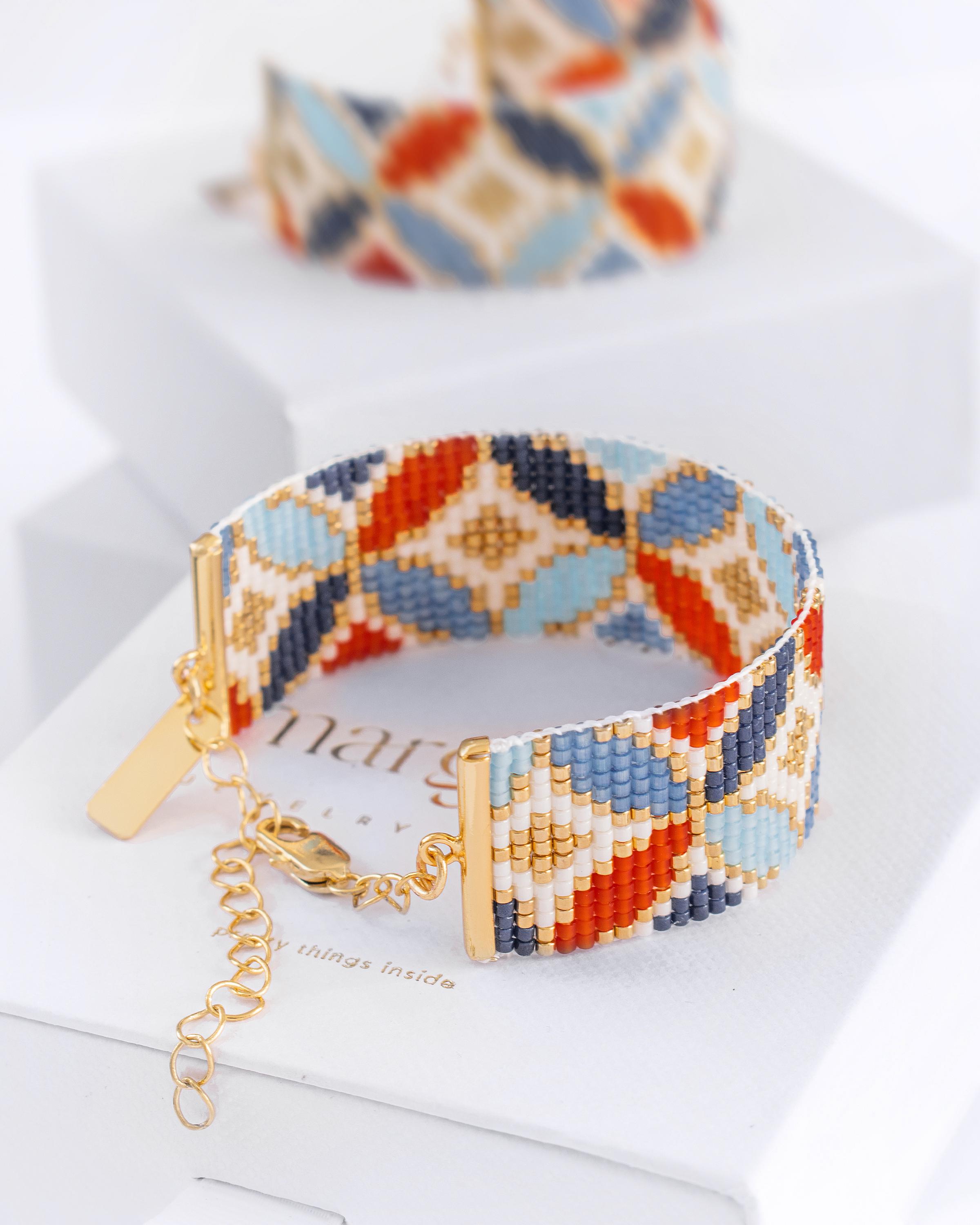 Geometric Loom Bead Pattern, Blue Gold Bracelet Pattern, Miyuki Seed ...