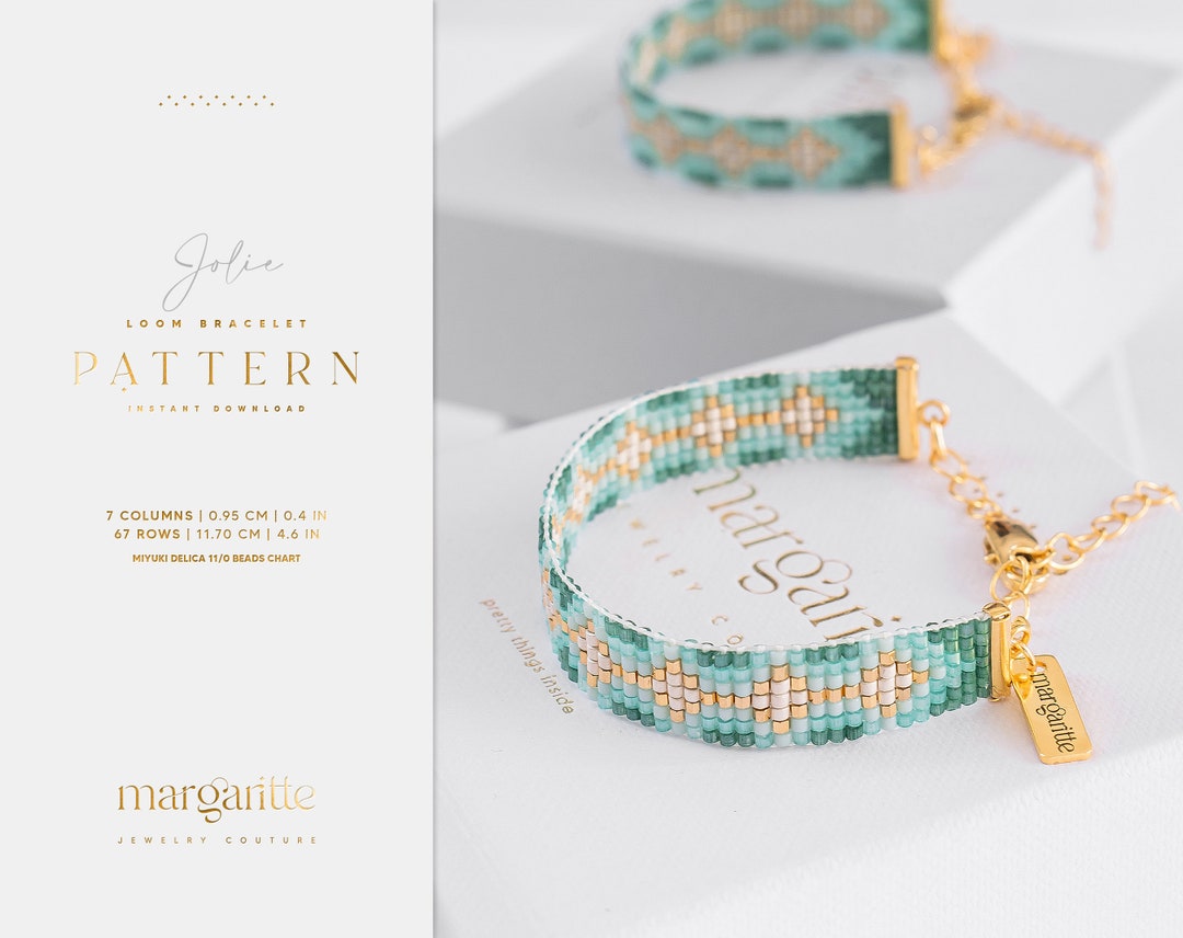 Emerald Bead Loom Pattern, Miyuki Bracelet Pattern, Geometric Loom Bead Pattern, Miyuki Delica ...