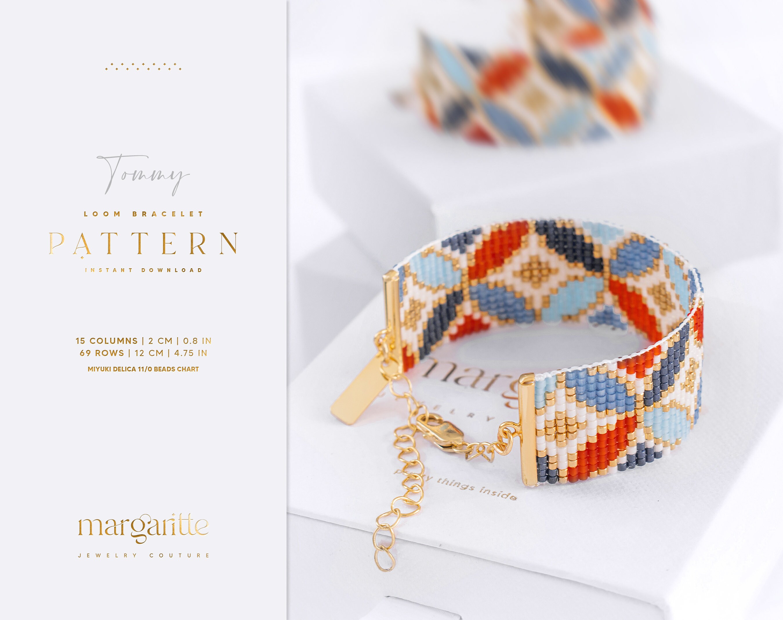 Geometric Loom Bead Pattern Blue Gold Bracelet Pattern - Etsy