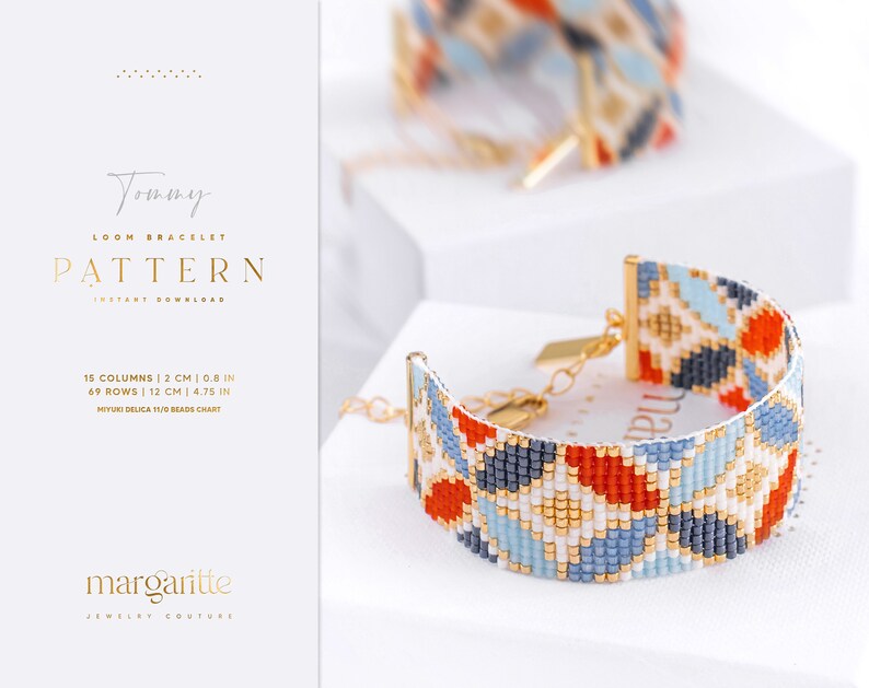 Geometric Loom Bead Pattern Blue Gold Bracelet Pattern - Etsy