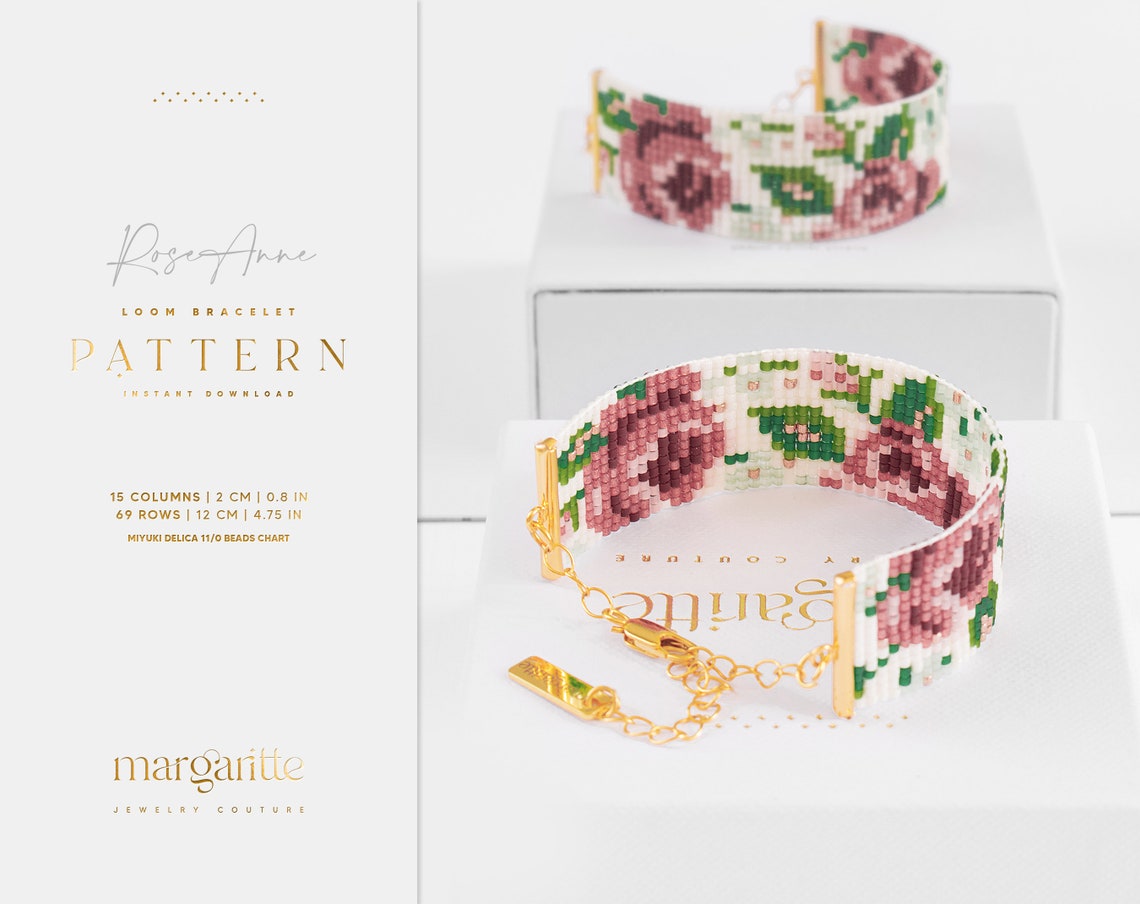 Rose Loom Bracelet Pattern Floral Bead Loom Pattern Miyuki - Etsy
