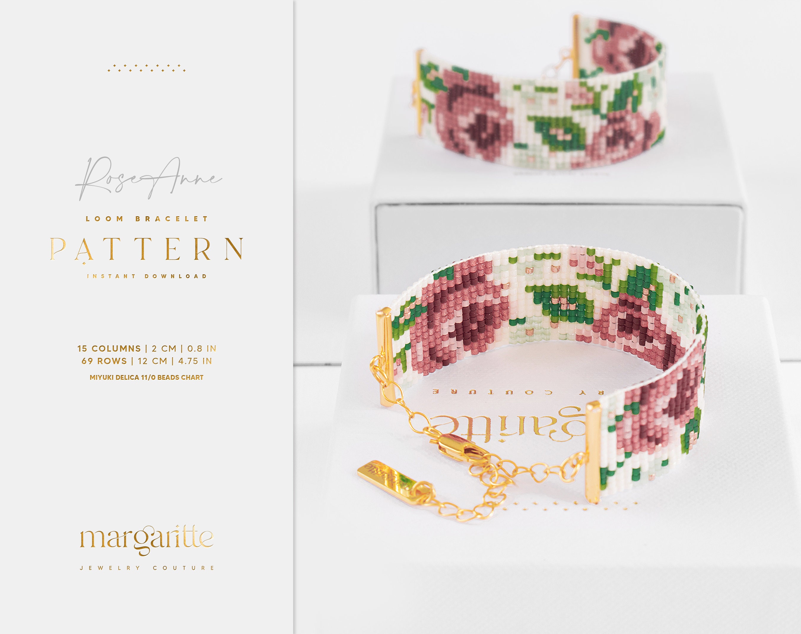 Rose Loom Bracelet Pattern Floral Bead Loom Pattern Miyuki - Etsy