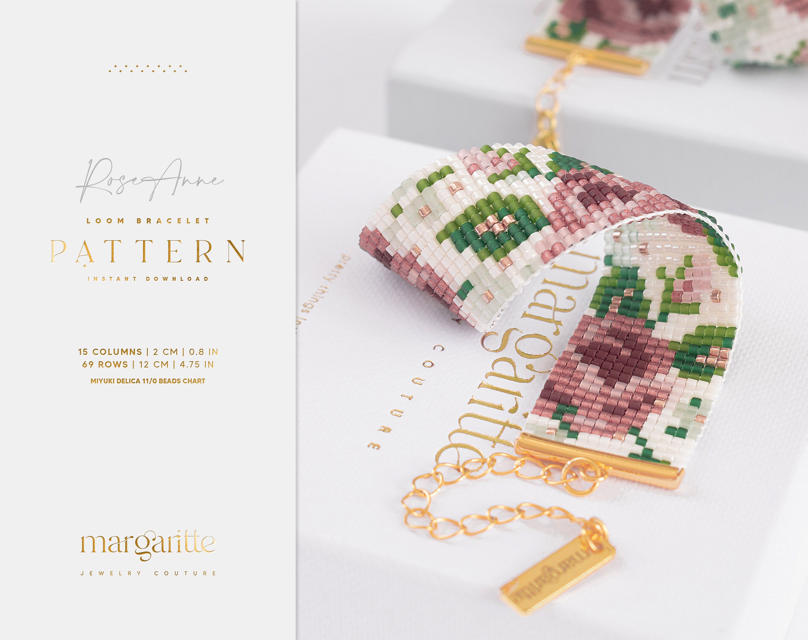 Rose Loom Bracelet Pattern Floral Bead Loom Pattern Miyuki - Etsy