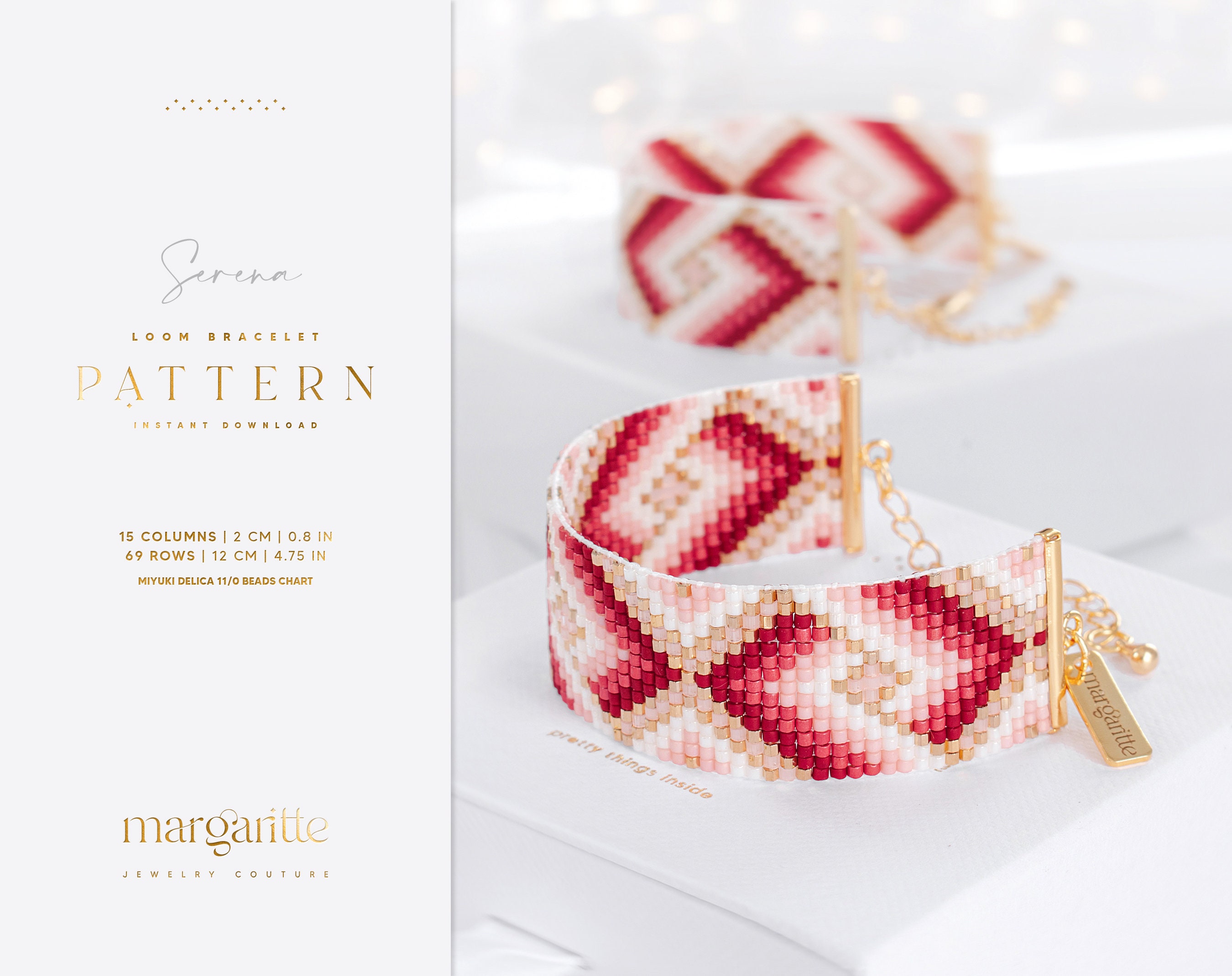 Pink Loom Bead Bracelet Valentine Miyuki Bracelet Pattern - Etsy