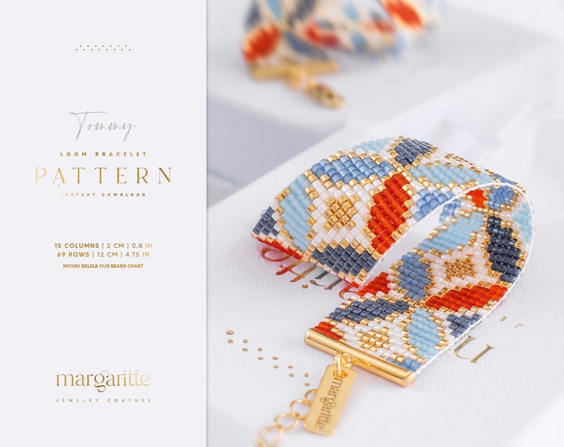 Geometric Loom Bead Pattern Blue Gold Bracelet Pattern - Etsy