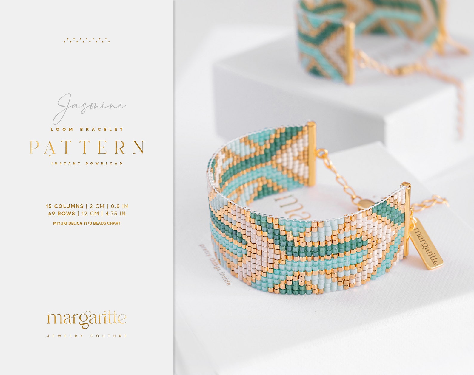 Emerald Loom Bead Pattern Art Deco Bracelet Pattern Miyuki - Etsy