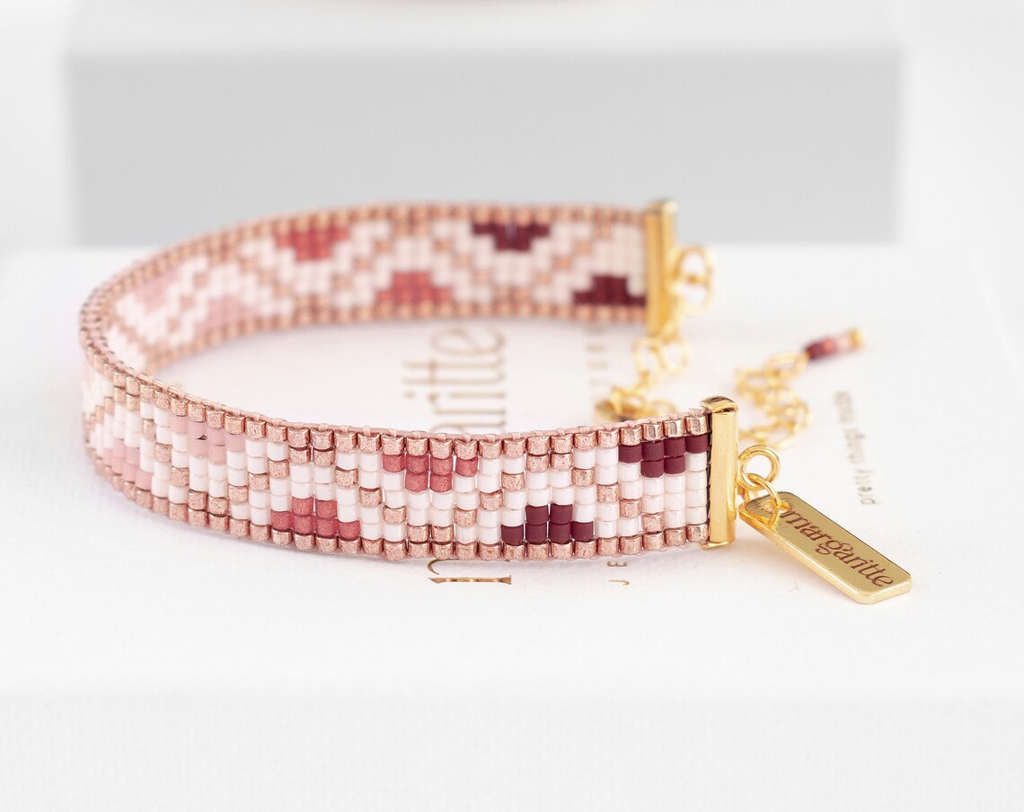 Pink Rose Gold Bead Loom Pattern Geometric Loom Bracelet - Etsy