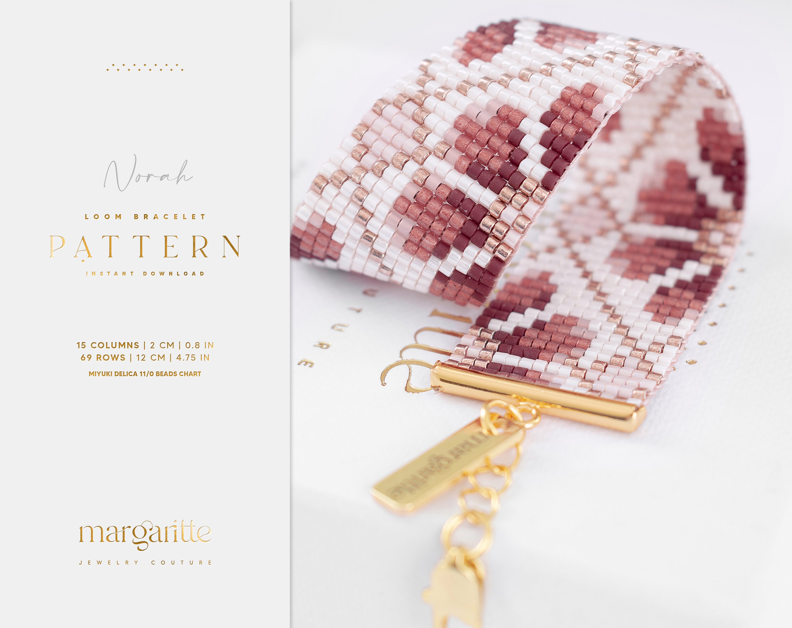 Floral Loom Bracelet Pattern Pink Rose Gold Bead Loom - Etsy