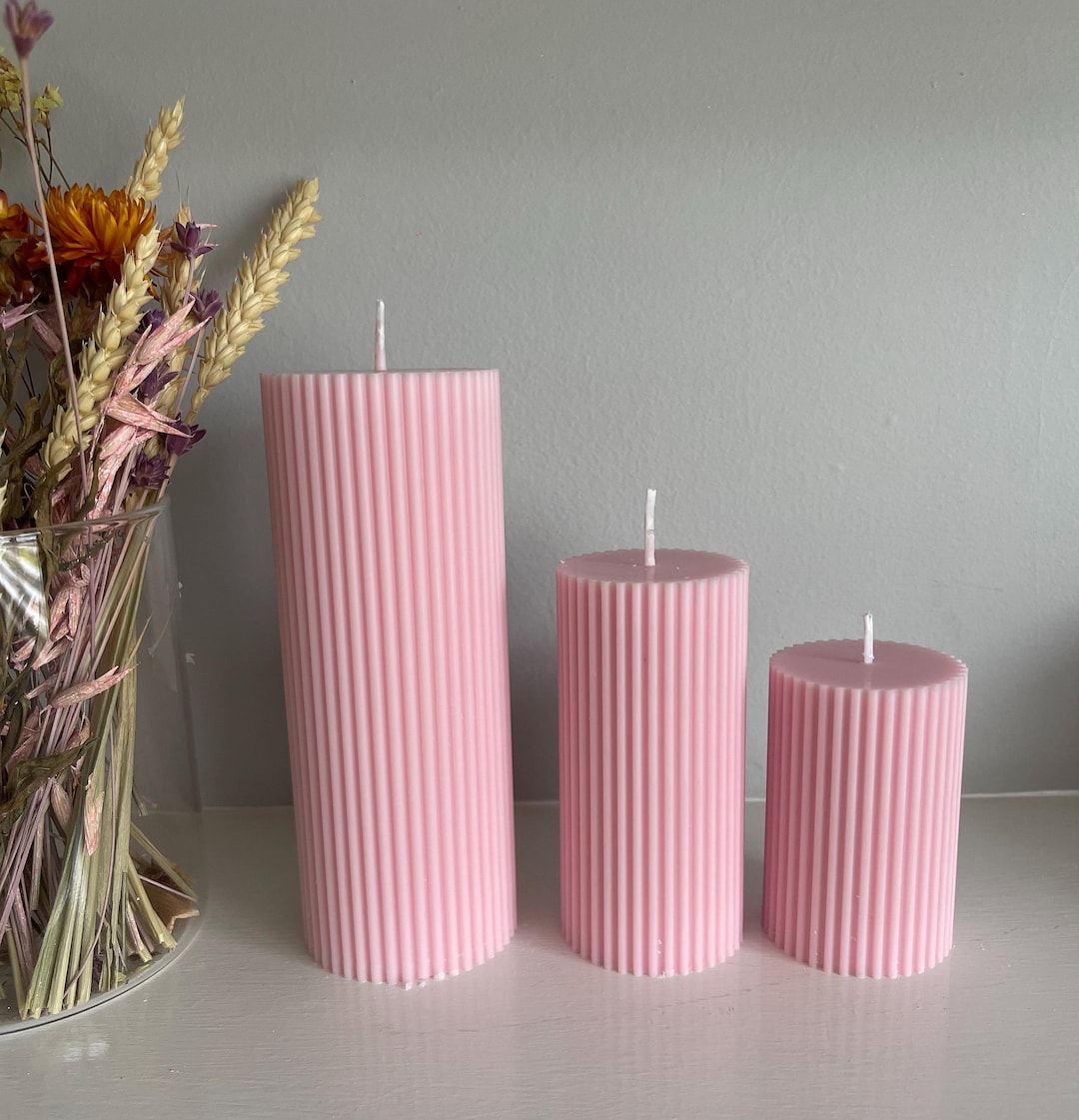 Eco Soy Ribbed Pillar Candles - Pink - Etsy