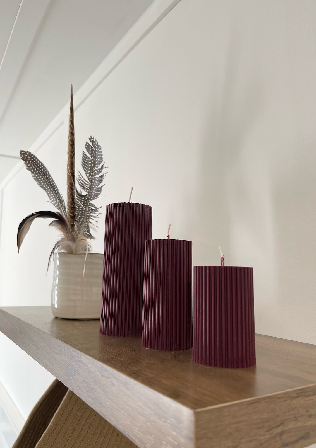 Eco Soy Ribbed Pillar Candles - Burgundy - Etsy