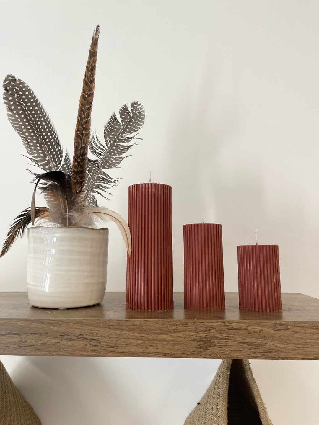 Eco Soy Ribbed Pillar Candles - Rust Burnt Orange - Etsy
