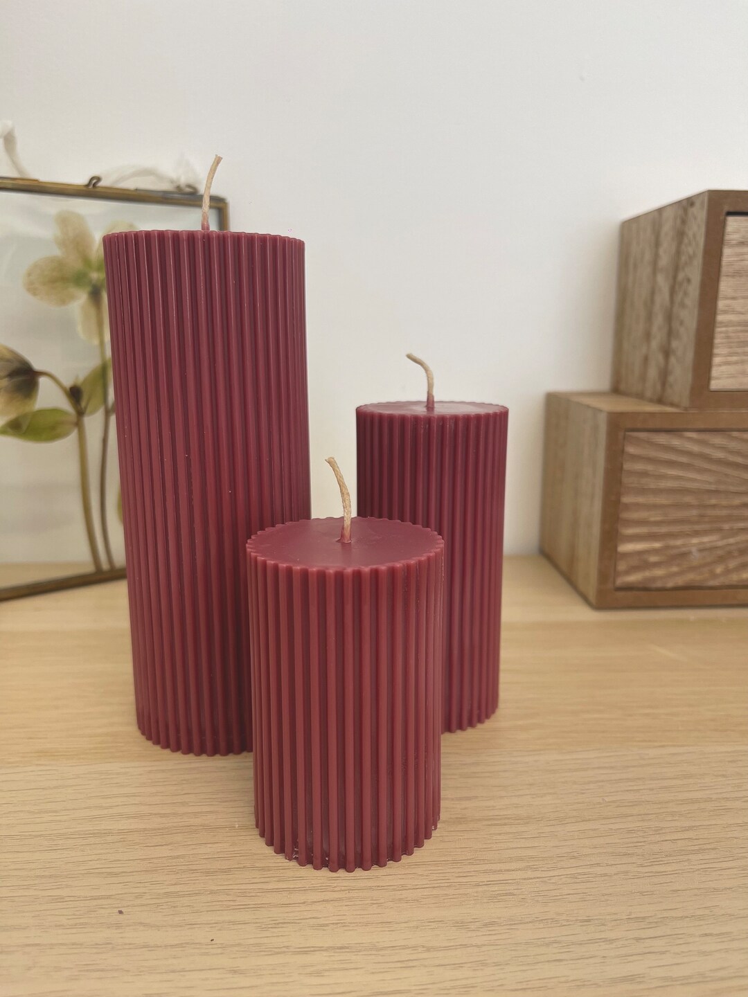 Eco Soy Ribbed Pillar Candles - Dusky Red - Etsy