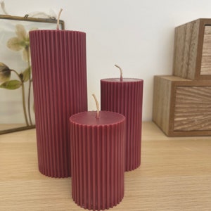 Eco Soy Ribbed Pillar Candles - Dusky Red - Etsy