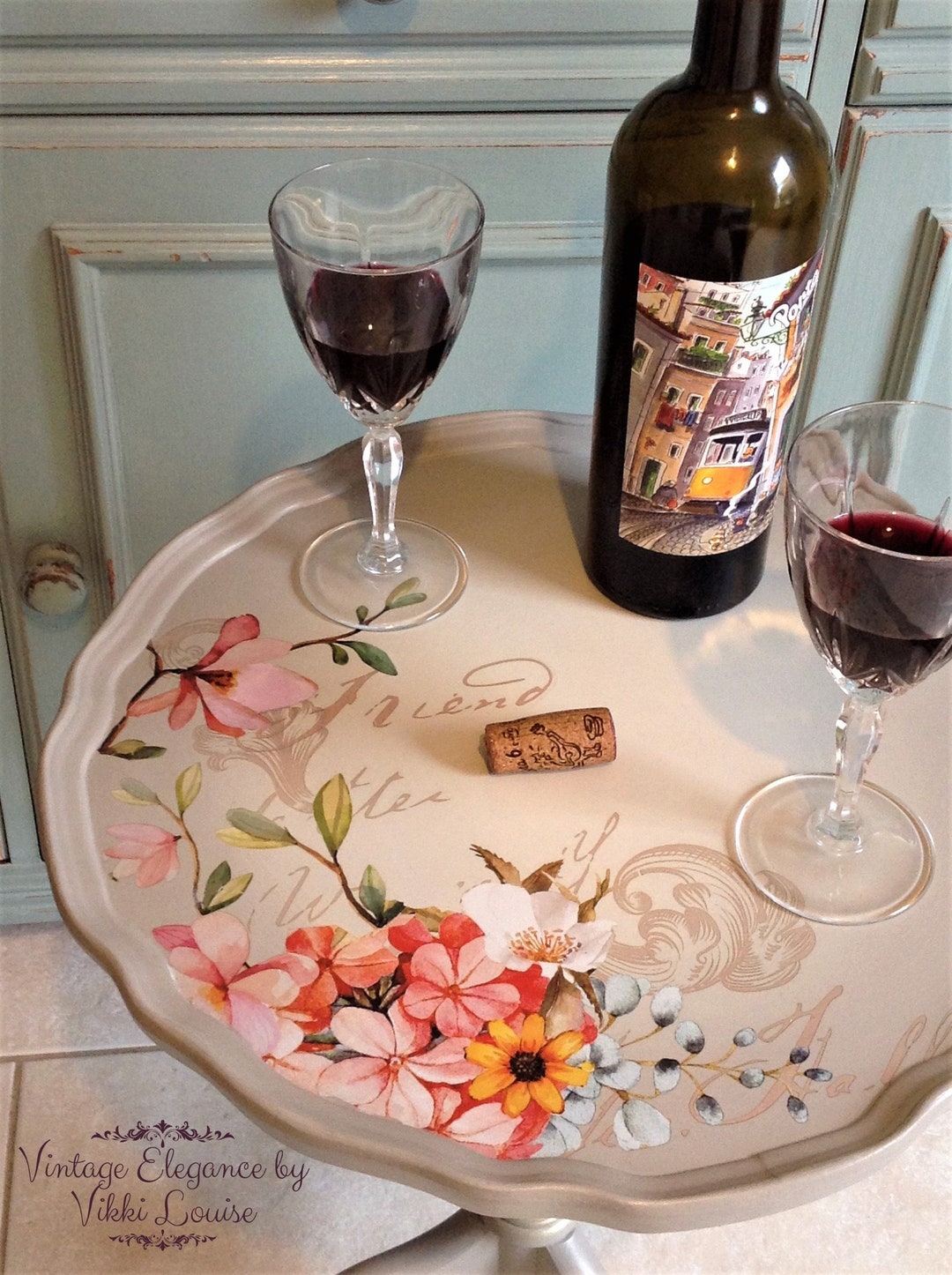 Vintage Wine Table / Small Side Table, Refinished in Pretty Neutrals ...