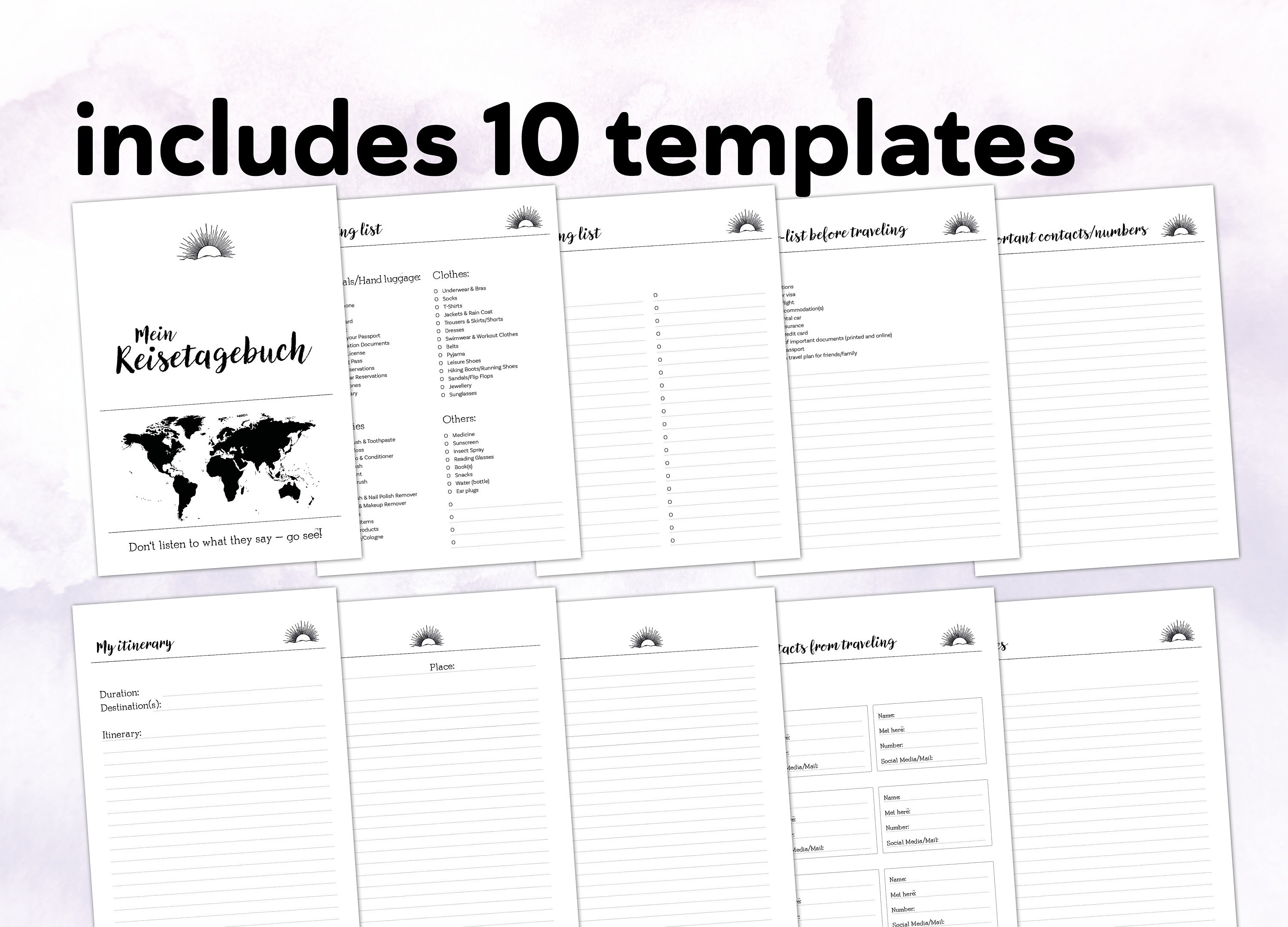 Printable Travel Journal Template, Download Includes 10 Vacation ...